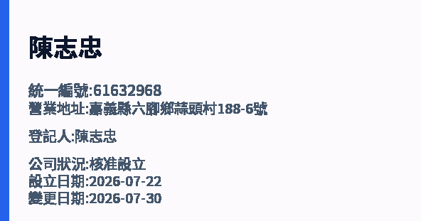 陳志忠的照片-統編 61632968(嘉義縣) 公司登記資料與營業項目詳細圖表