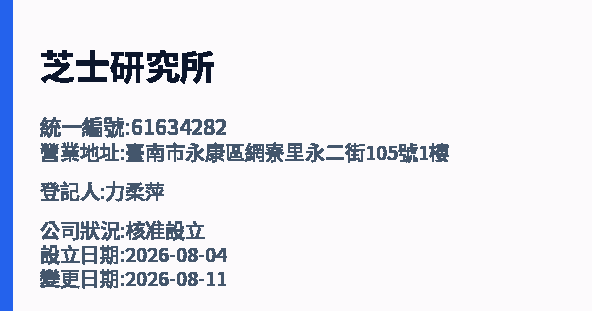 芝士研究所的照片-統編 61634282(臺南市) 公司登記資料與營業項目詳細圖表