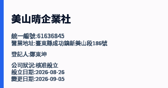 美山晴企業社的照片-統編 61636845(臺東縣) 公司登記資料與營業項目詳細圖表