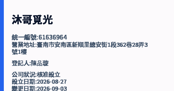 沐哥覓光的照片-統編 61636964(臺南市) 公司登記資料與營業項目詳細圖表