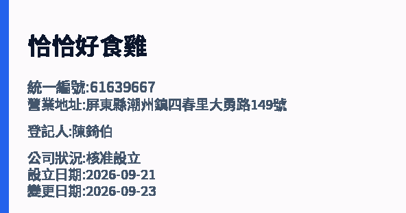 恰恰好食雞的照片-統編 61639667(屏東縣) 公司登記資料與營業項目詳細圖表