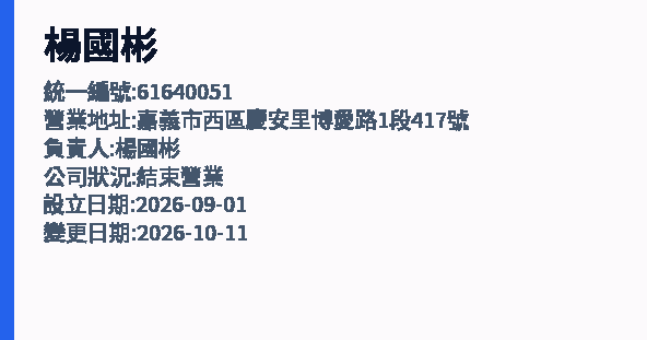 楊國彬的照片-統編 61640051(嘉義市) 公司登記資料與營業項目詳細圖表