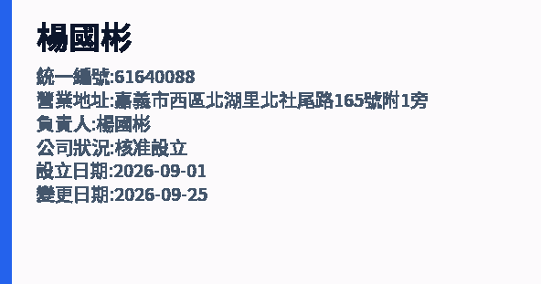 楊國彬的照片-統編 61640088(嘉義市) 公司登記資料與營業項目詳細圖表