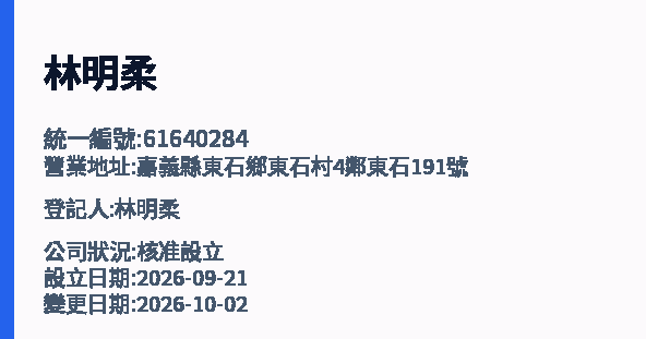 林明柔的照片-統編 61640284(嘉義縣) 公司登記資料與營業項目詳細圖表