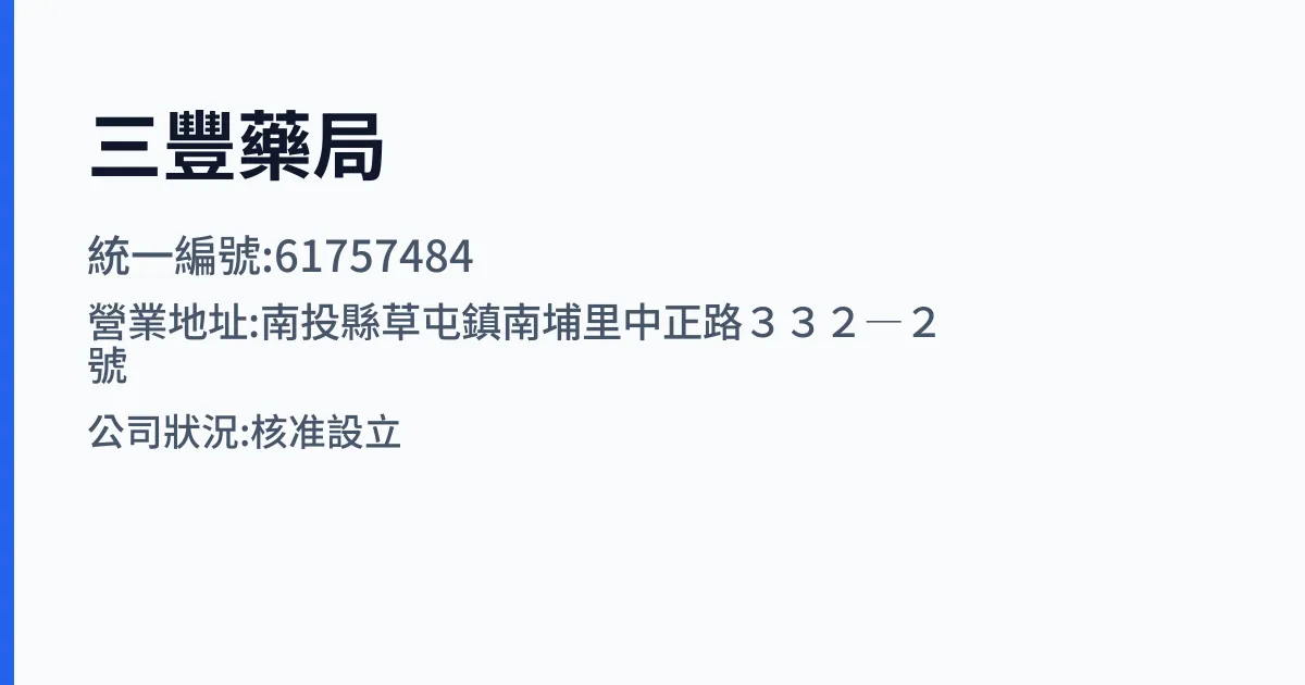 三豐藥局 - 統編 61757484(南投縣) 公司登記資料與營業項目詳細圖表