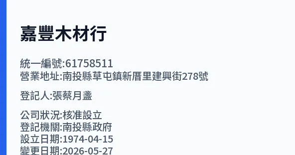 嘉豐木材行的照片-統編 61758511(南投縣) 公司登記資料與營業項目詳細圖表