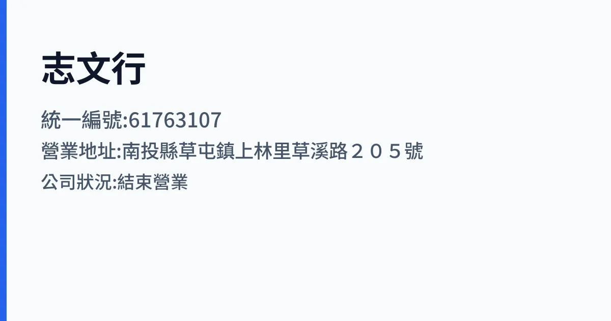 志文行 - 統編 61763107(南投縣) 公司登記資料與營業項目詳細圖表