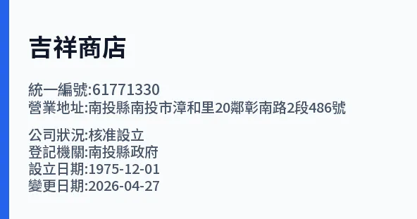 吉祥商店的照片-統編 61771330(南投縣) 公司登記資料與營業項目詳細圖表