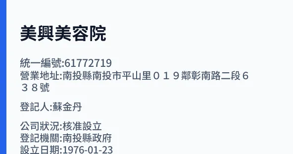 美興美容院的照片-統編 61772719(南投縣) 公司登記資料與營業項目詳細圖表
