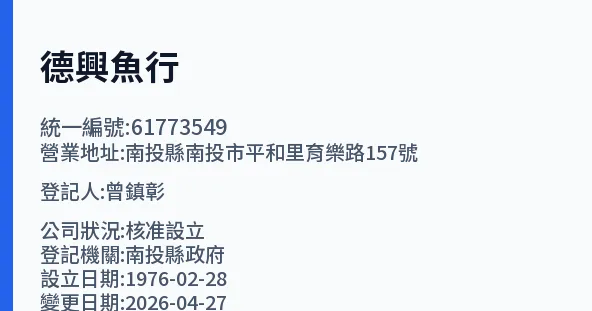 德興魚行的照片-統編 61773549(南投縣) 公司登記資料與營業項目詳細圖表