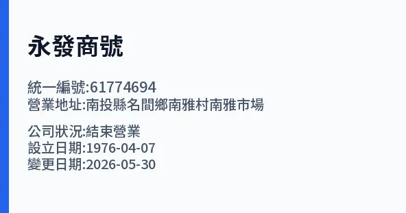 永發商號的照片-統編 61774694(南投縣) 公司登記資料與營業項目詳細圖表