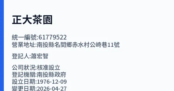 正大茶園的照片-統編 61779522(南投縣) 公司登記資料與營業項目詳細圖表