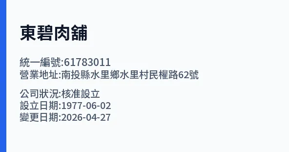 東碧肉舖的照片-統編 61783011(南投縣) 公司登記資料與營業項目詳細圖表