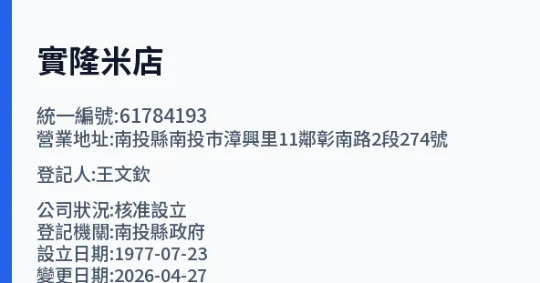 實隆米店的照片-統編 61784193(南投縣) 公司登記資料與營業項目詳細圖表