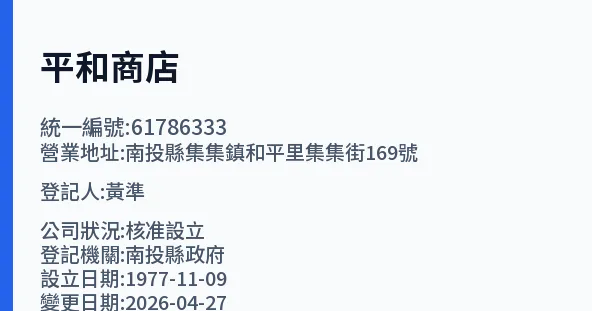 平和商店的照片-統編 61786333(南投縣) 公司登記資料與營業項目詳細圖表