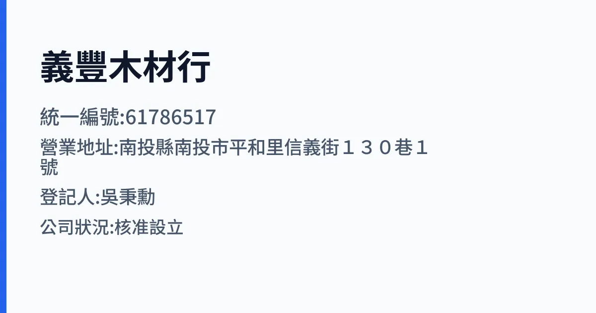 義豐木材行 - 統編 61786517(南投縣) 公司登記資料與營業項目詳細圖表