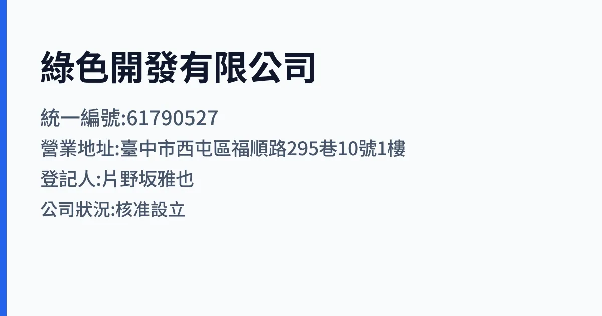 綠色開發有限公司 - 統編 61790527（臺中市） 公司登記資料與營業項目詳細圖表