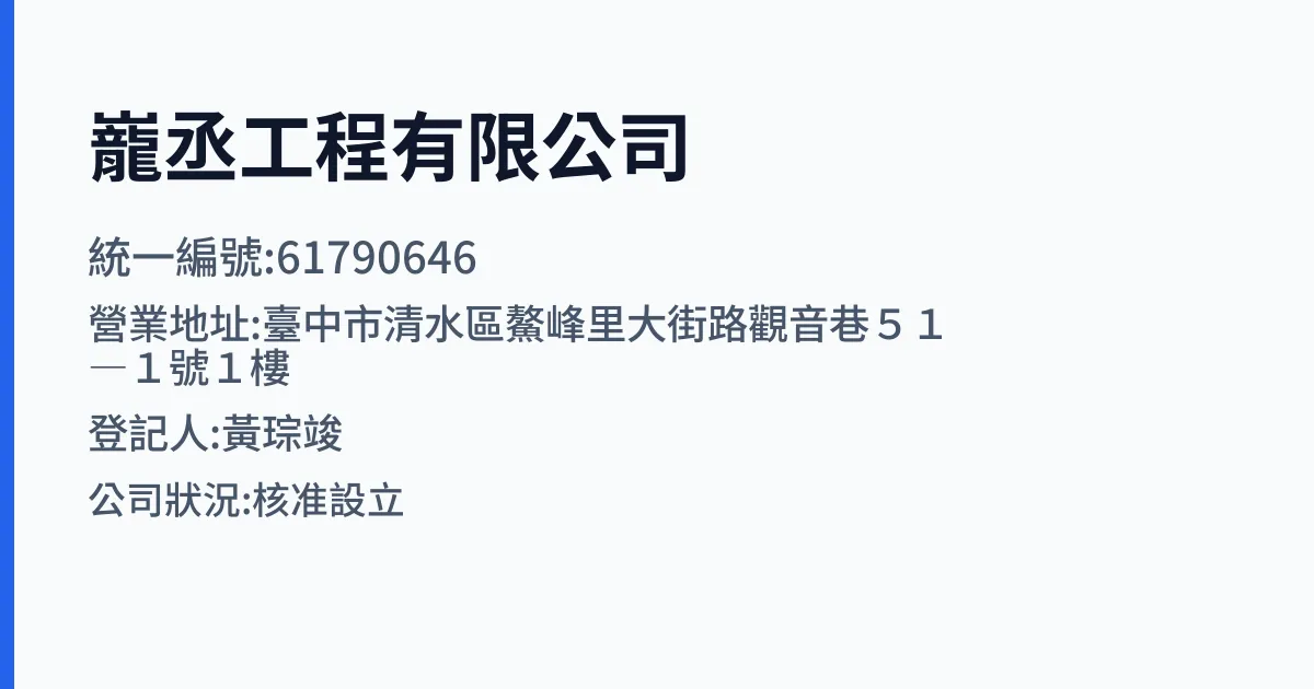 巃丞工程有限公司 - 統編 61790646(臺中市) 公司登記資料與營業項目詳細圖表