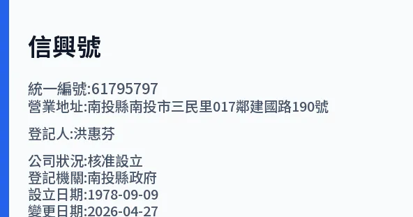信興號的照片-統編 61795797(南投縣) 公司登記資料與營業項目詳細圖表