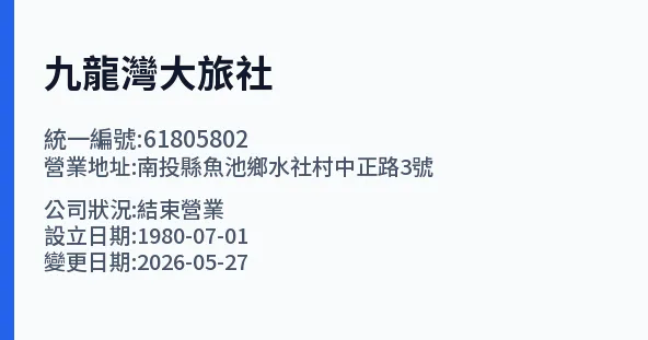 九龍灣大旅社的照片-統編 61805802(南投縣) 公司登記資料與營業項目詳細圖表