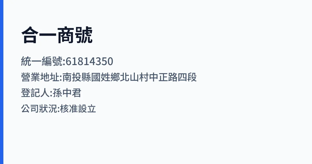 合一商號 - 統編 61814350(南投縣) 公司登記資料與營業項目詳細圖表