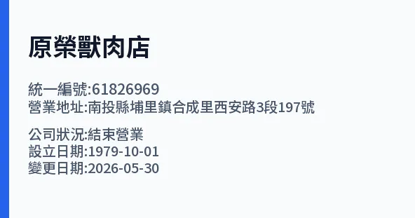 原榮獸肉店的照片-統編 61826969(南投縣) 公司登記資料與營業項目詳細圖表