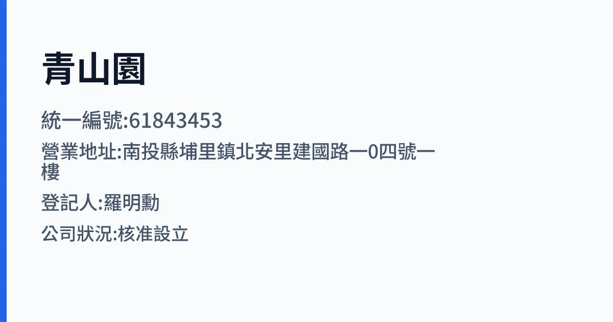 青山園 - 統編 61843453（南投縣） 公司登記資料與營業項目詳細圖表