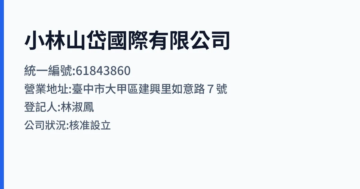 小林山岱國際有限公司 - 統編 61843860(臺中市) 公司登記資料與營業項目詳細圖表