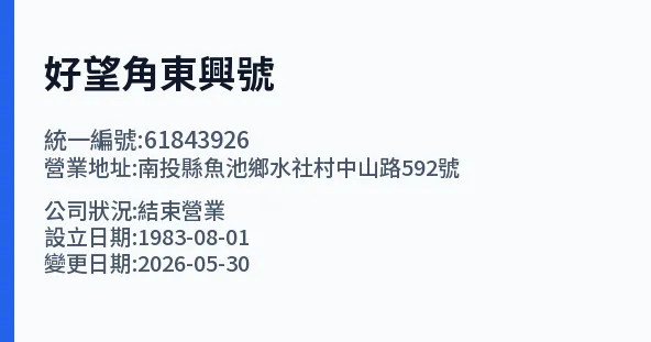 好望角東興號的照片-統編 61843926(南投縣) 公司登記資料與營業項目詳細圖表