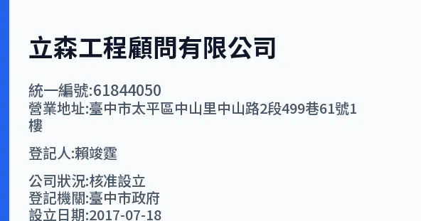 立森工程顧問有限公司的照片-統編 61844050(臺中市) 公司登記資料與營業項目詳細圖表