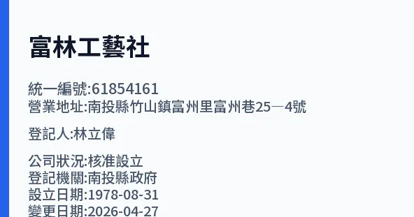 富林工藝社的照片-統編 61854161(南投縣) 公司登記資料與營業項目詳細圖表