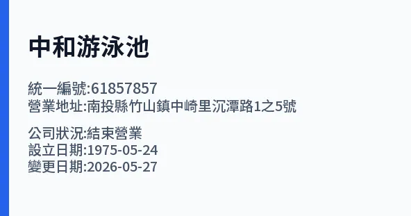中和游泳池的照片-統編 61857857(南投縣) 公司登記資料與營業項目詳細圖表