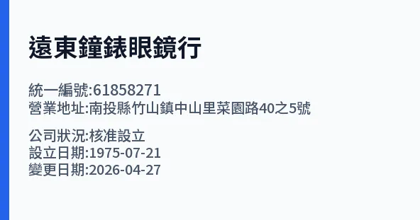 遠東鐘錶眼鏡行的照片-統編 61858271(南投縣) 公司登記資料與營業項目詳細圖表