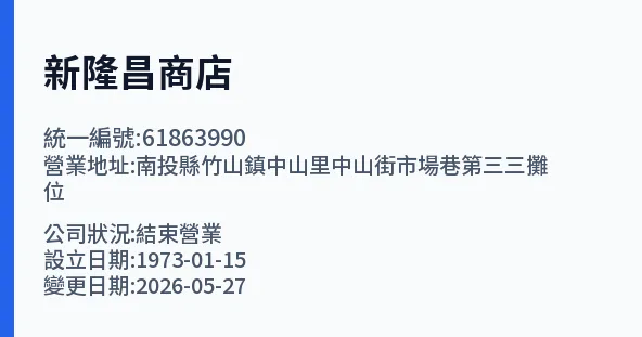 新隆昌商店的照片-統編 61863990(南投縣) 公司登記資料與營業項目詳細圖表