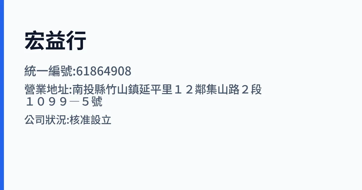 宏益行 - 統編 61864908(南投縣) 公司登記資料與營業項目詳細圖表