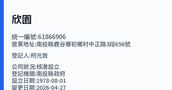 欣園的照片-統編 61866906(南投縣) 公司登記資料與營業項目詳細圖表