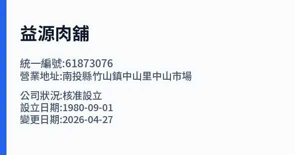益源肉舖的照片-統編 61873076(南投縣) 公司登記資料與營業項目詳細圖表