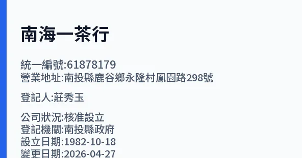 南海一茶行的照片-統編 61878179(南投縣) 公司登記資料與營業項目詳細圖表