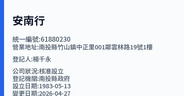 安南行的照片-統編 61880230(南投縣) 公司登記資料與營業項目詳細圖表