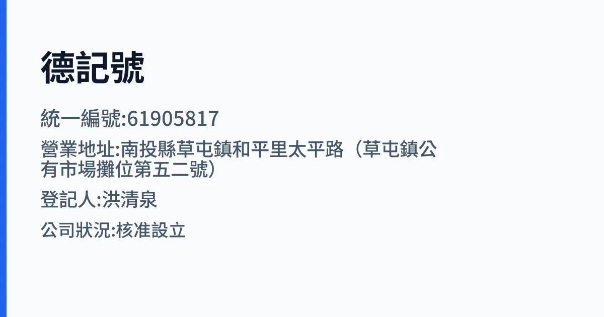 德記號 - 統編 61905817(南投縣) 公司登記資料與營業項目詳細圖表
