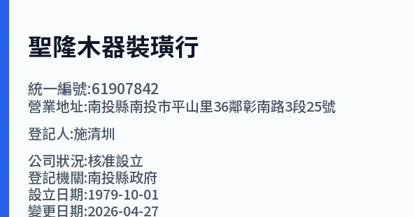 聖隆木器裝璜行的照片-統編 61907842(南投縣) 公司登記資料與營業項目詳細圖表