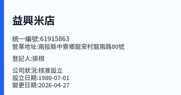 益興米店的照片-統編 61915863(南投縣) 公司登記資料與營業項目詳細圖表