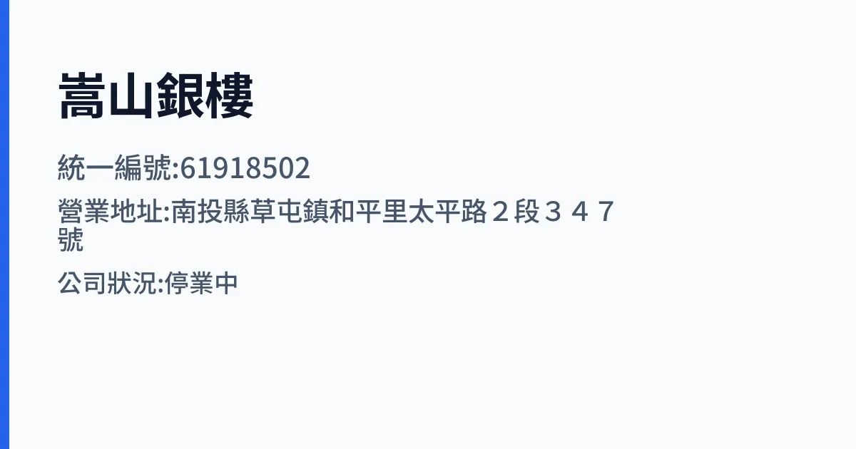 嵩山銀樓 - 統編 61918502(南投縣) 公司登記資料與營業項目詳細圖表