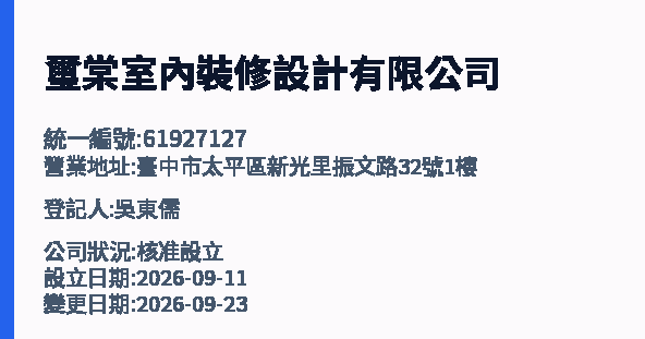 璽棠室內裝修設計有限公司的照片-統編 61927127(臺中市) 公司登記資料與營業項目詳細圖表