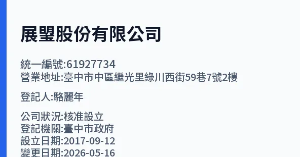 展琞股份有限公司的照片-統編 61927734(臺中市) 公司登記資料與營業項目詳細圖表