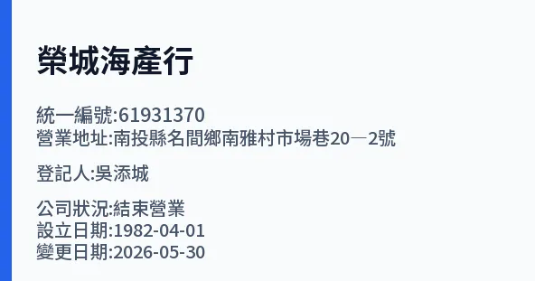 榮城海產行的照片-統編 61931370(南投縣) 公司登記資料與營業項目詳細圖表