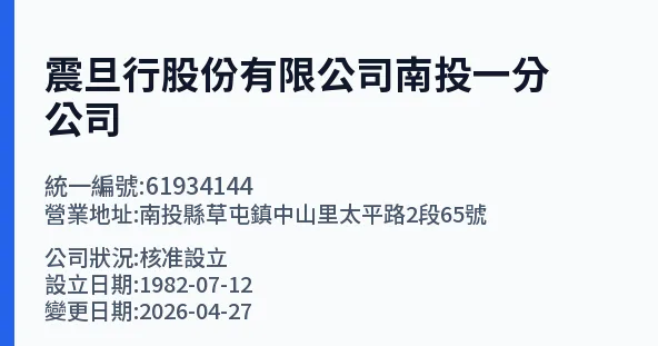 震旦行股份有限公司南投一分公司的照片-統編 61934144(南投縣) 公司登記資料與營業項目詳細圖表