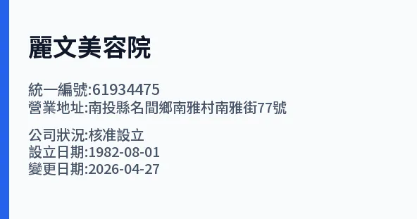麗文美容院的照片-統編 61934475(南投縣) 公司登記資料與營業項目詳細圖表