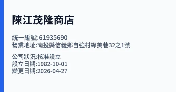 陳江茂隆商店的照片-統編 61935690(南投縣) 公司登記資料與營業項目詳細圖表