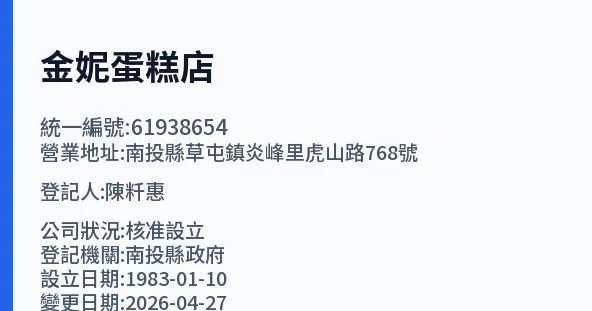 金妮蛋糕店的照片-統編 61938654(南投縣) 公司登記資料與營業項目詳細圖表